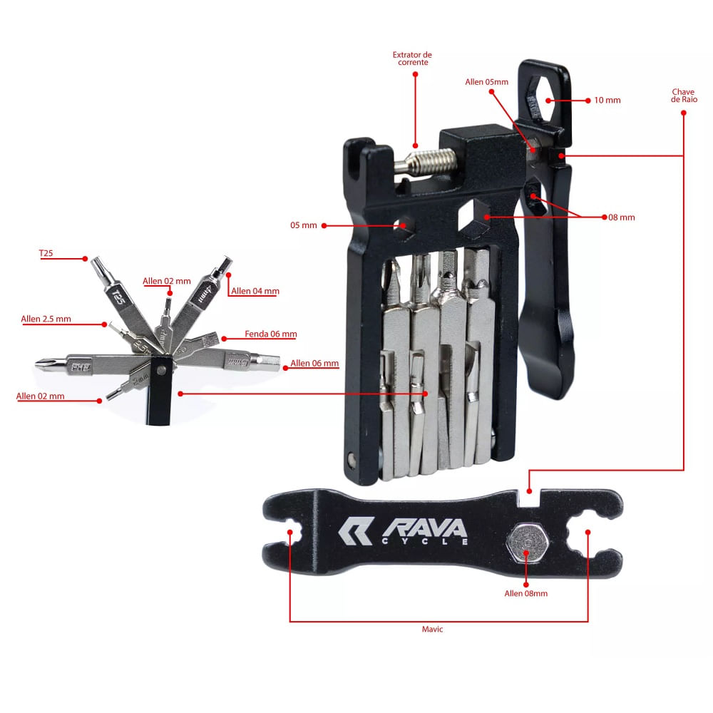 Canivete 20 Funções Chave de Raios Corrente Allen Torx Espátulas Rava